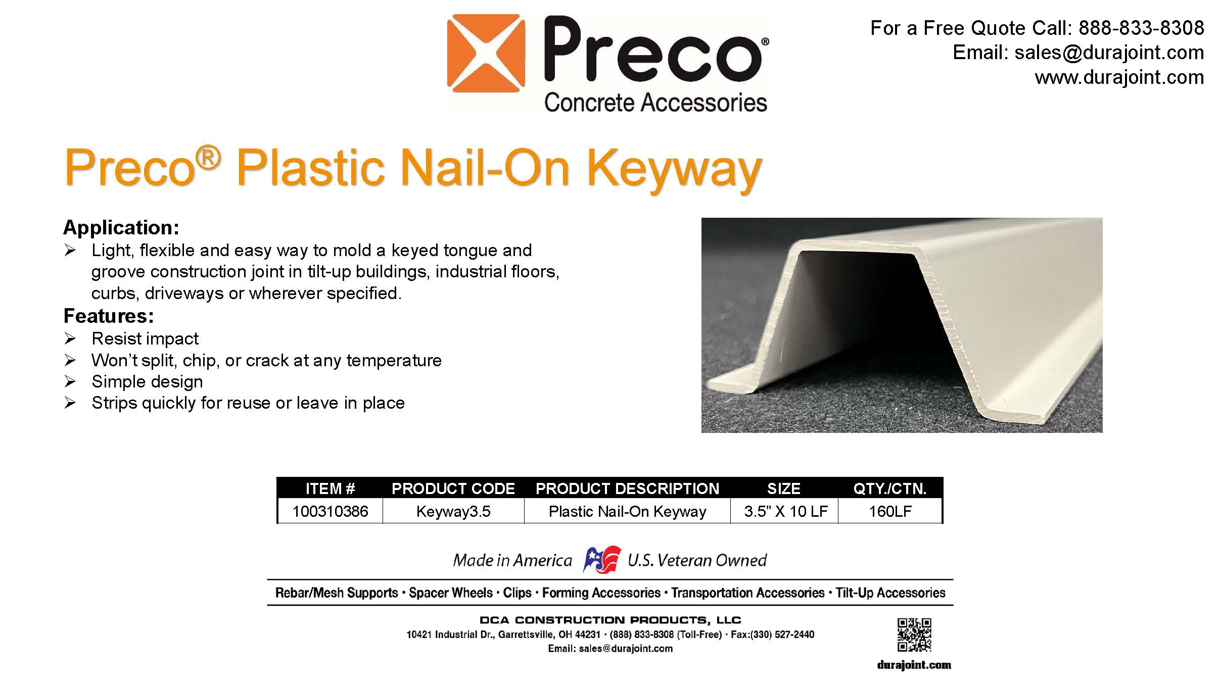 Preco 3.5in Keyway – DCA Construction Products